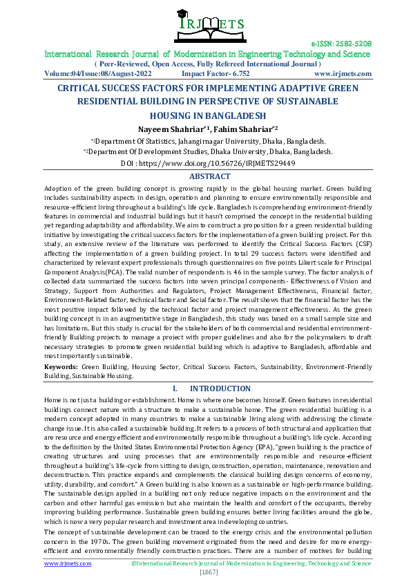 (PDF) Critical Success Factors for Implementing Adaptive Green Residential Building in ...