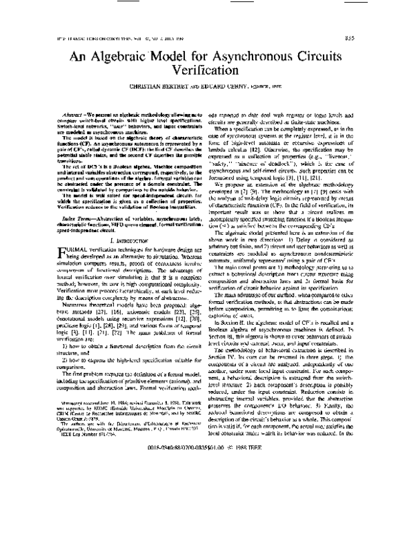 Pdf An Algebraic Model For Asynchronous Circuits Verification