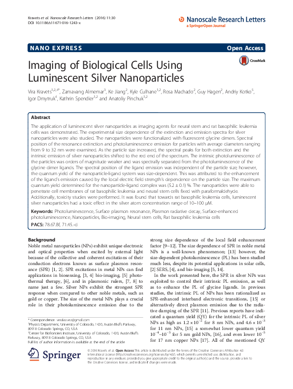 (PDF) Imaging of Biological Cells Using Luminescent Silver Nanoparticles