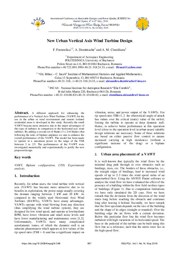 (PDF) New Urban Vertical Axis Wind Turbine Design