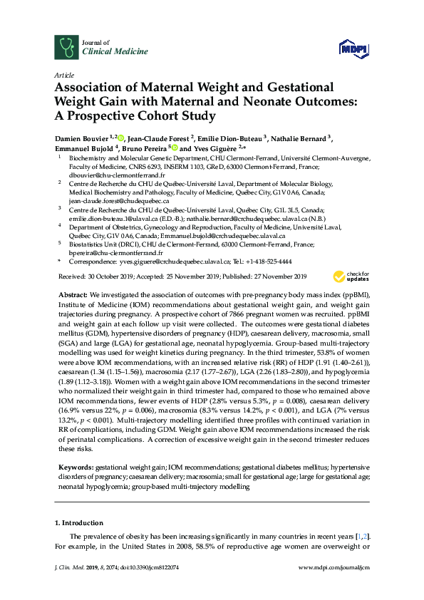 (PDF) Association of Maternal Weight and Gestational Weight Gain with ...