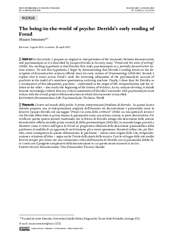 (PDF) The being-in-the-world of psyche: Derrida's early reading of Freud