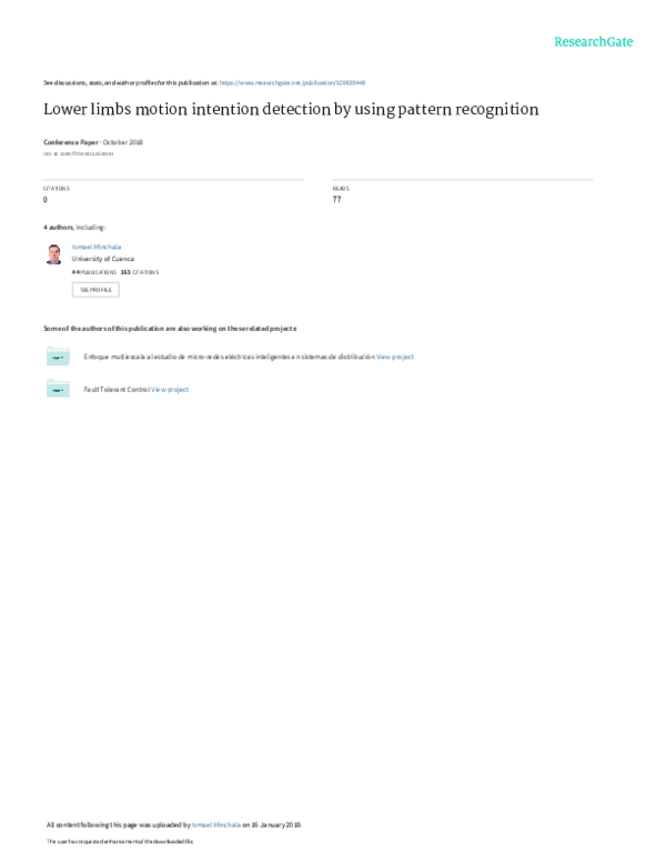 Pdf Lower Limbs Motion Intention Detection By Using Pattern Recognition