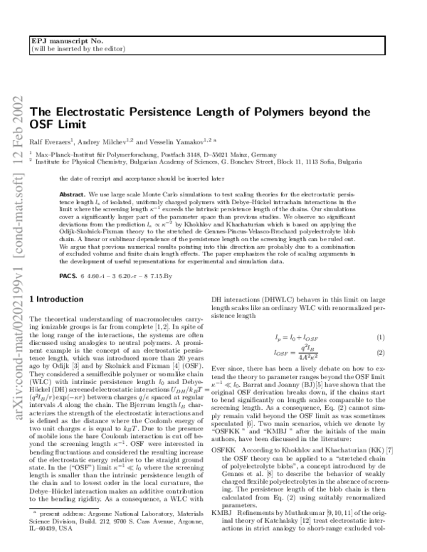 (PDF) The electrostatic persistence length of polymers beyond the OSF limit