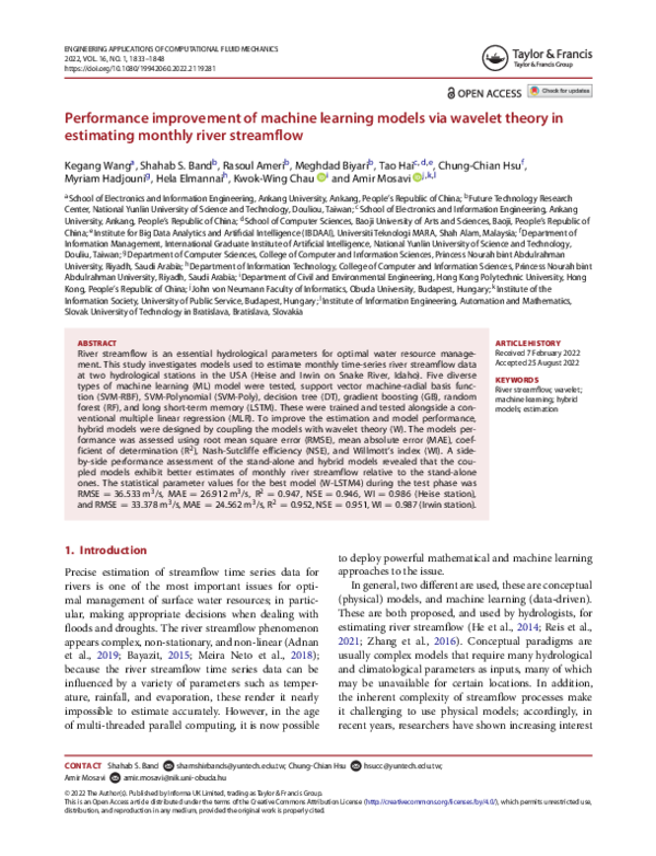 (PDF) Performance improvement of machine learning models via wavelet theory in estimating ...
