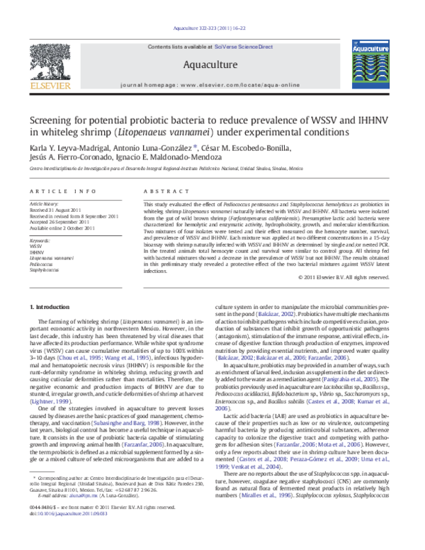(PDF) Screening for potential probiotic bacteria to reduce prevalence of WSSV and IHHNV in ...