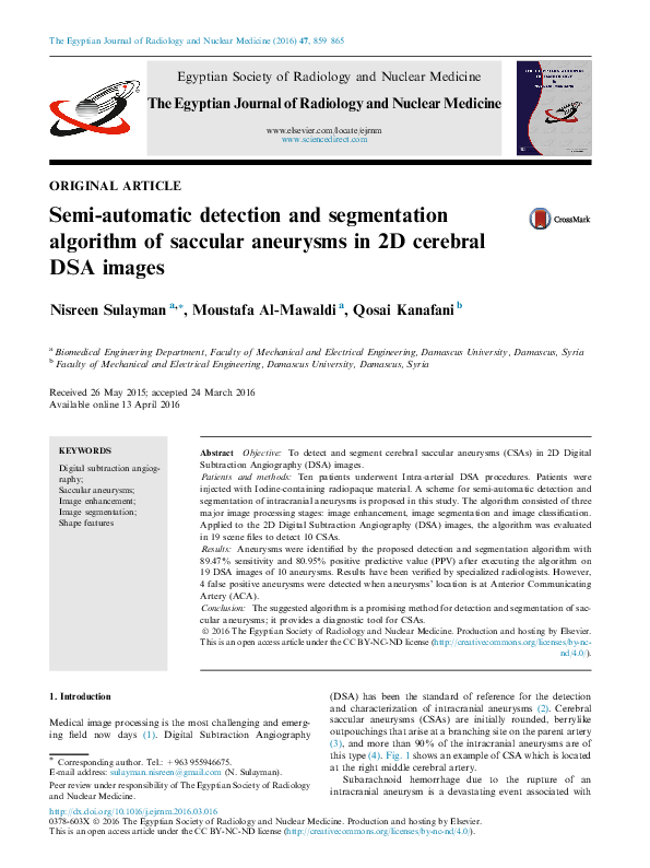 (PDF) Semi-Automatic Detection of Cerebral Aneurysms