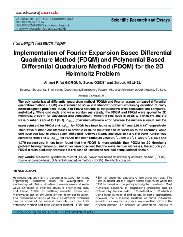 Pdf Implementation Of Fourier Expansion Based Differential Quadrature