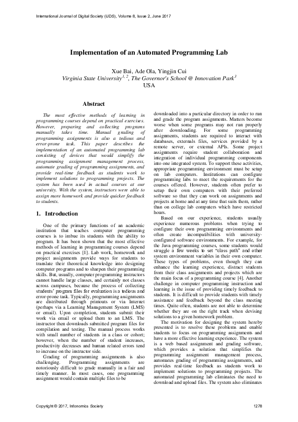 (PDF) Implementation of an Automated Programming Lab