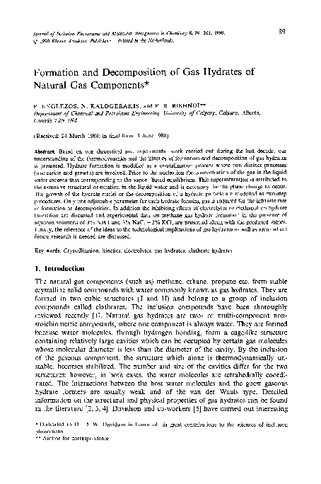 (PDF) Formation and decomposition of gas hydrates of natural gas components