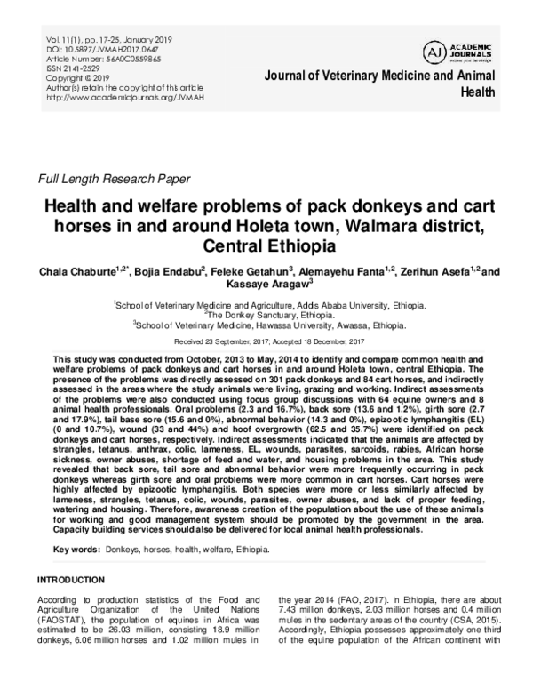 (PDF) Health and welfare problems of pack donkeys and cart horses in ...