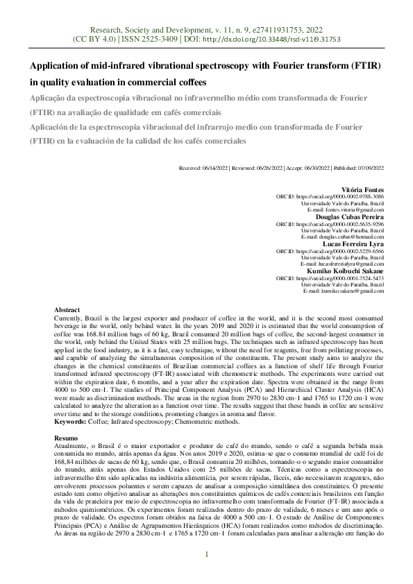 (PDF) Application of mid-infrared vibrational spectroscopy with Fourier transform (FTIR) in ...