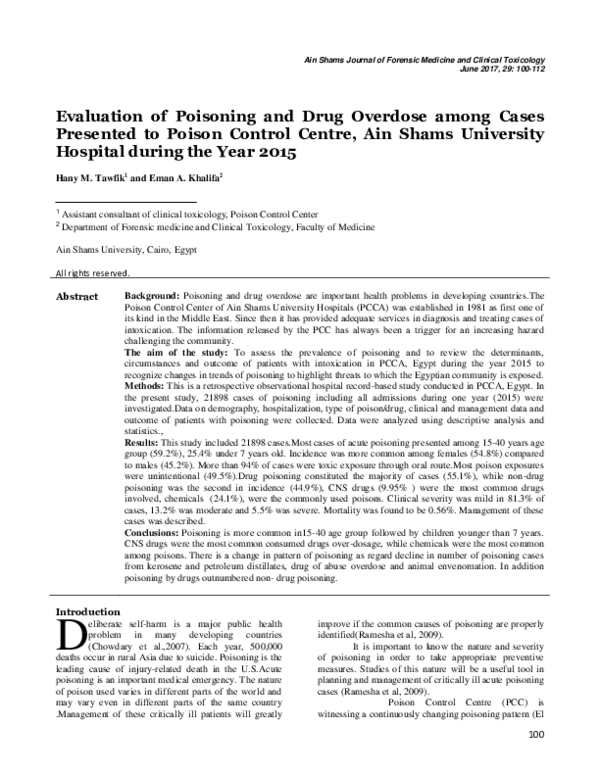 (PDF) Evaluation of Poisoning and Drug Overdose among Cases Presented ...