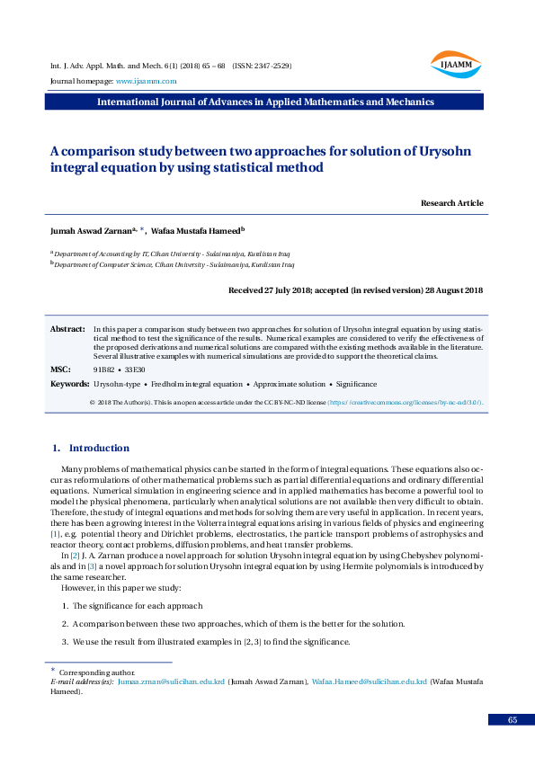 (PDF) A comparison study between two approaches for solution of Urysohn