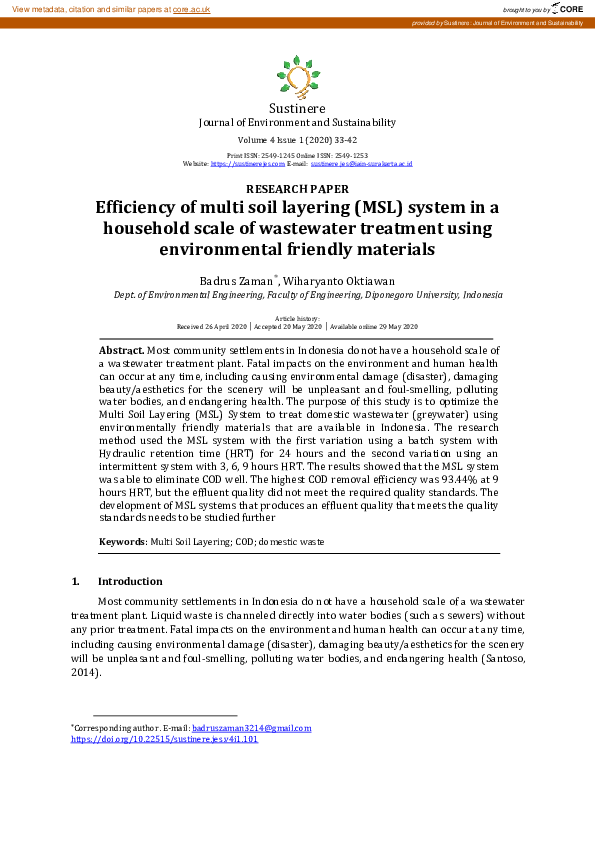 (PDF) Efficiency of Multi Soil Layering (MSL) System in A Household ...