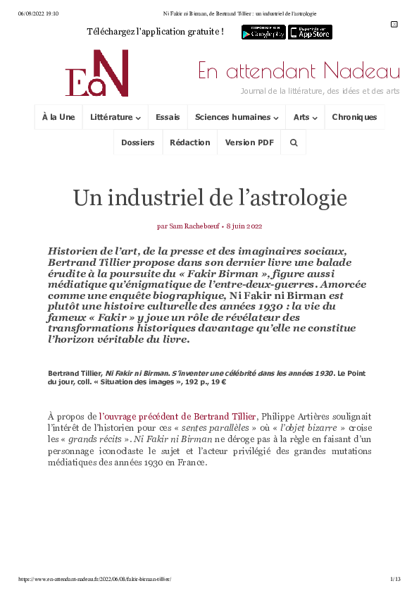 (PDF) Un industriel de l'astrologie - Bertrand Tillier, Ni Fakir ni ...