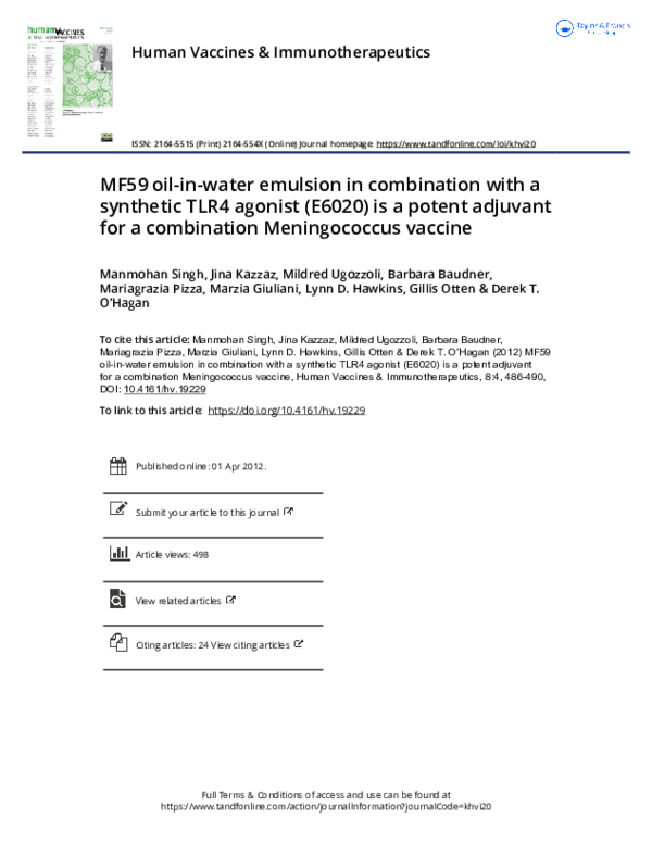 (PDF) MF59 oil-in-water emulsion in combination with a synthetic TLR4 ...