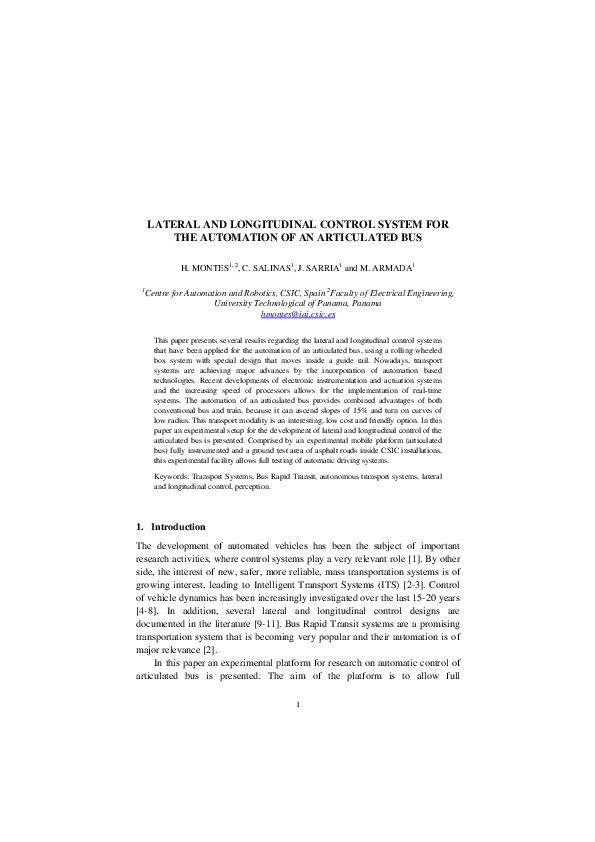 (PDF) Lateral and Longitudinal Control System for the Automation of an Articulated Bus