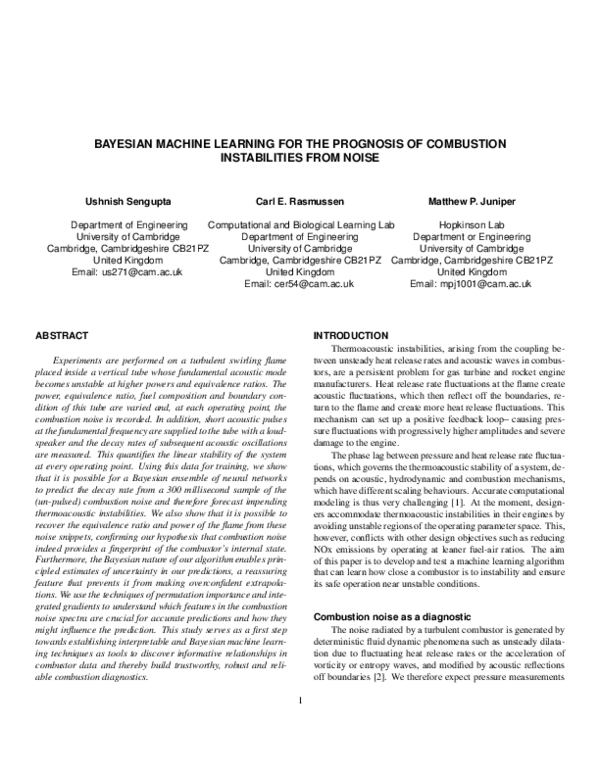 (PDF) Bayesian machine learning for the prognosis of combustion ...