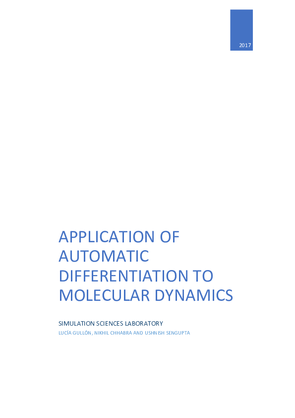 (PDF) Application of Automatic Differentiation to Molecular Dynamics