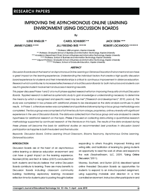 Pdf Improving The Asynchronous Online Learning Environment Using Discussion Boards