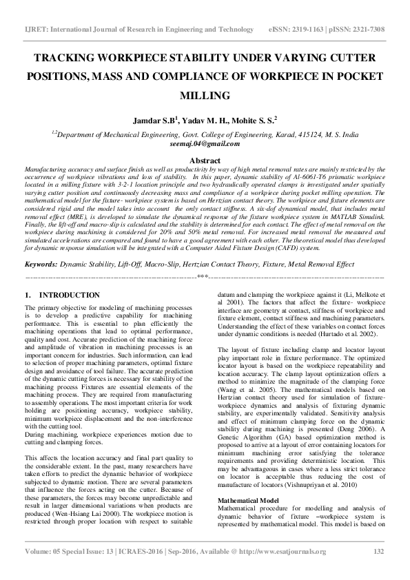 (PDF) Tracking Workpiece Stability Under Varying Cutter Positions, Mass and Compliance of ...
