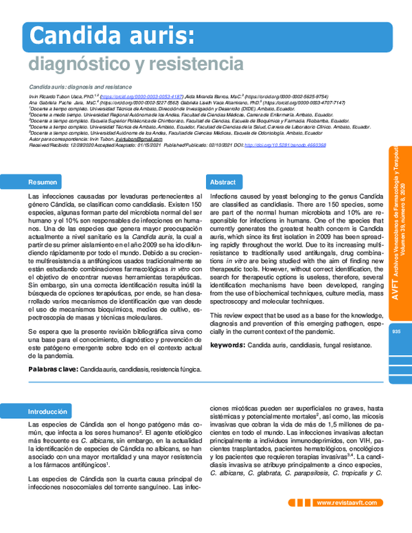 (PDF) Candida auris: diagnóstico y resistencia