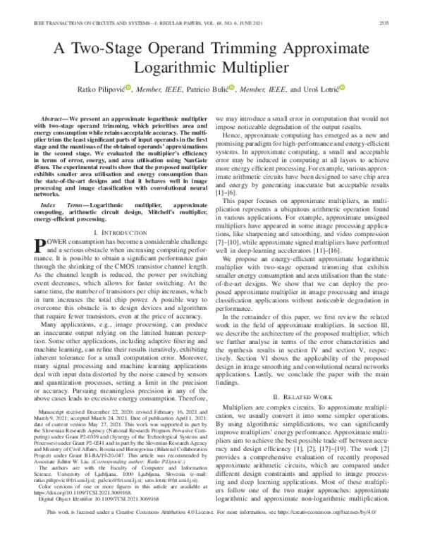 (PDF) A Two-Stage Operand Trimming Approximate Logarithmic Multiplier