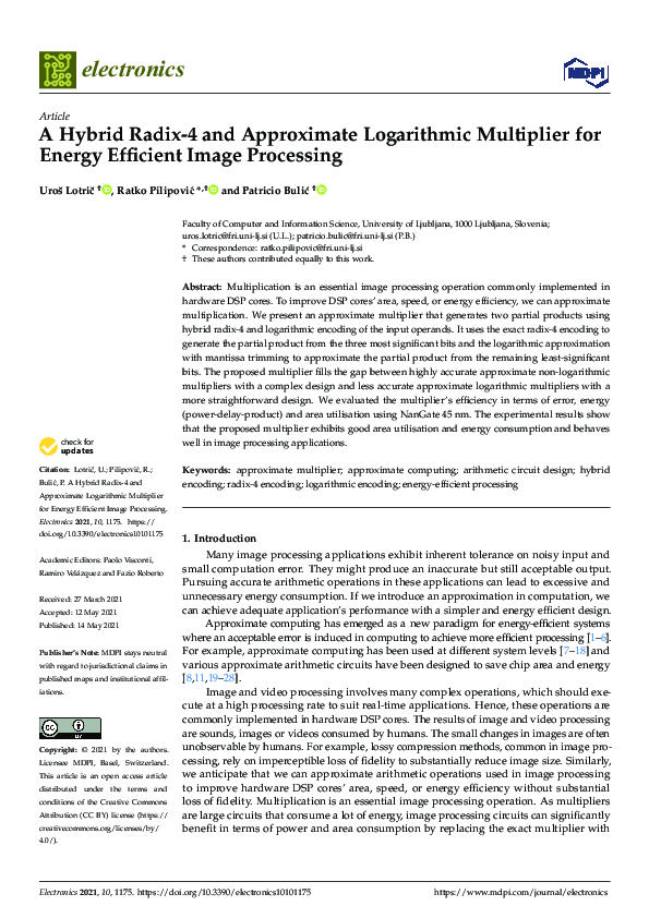 (PDF) A Hybrid Radix-4 and Approximate Logarithmic Multiplier for Energy Efficient Image ...