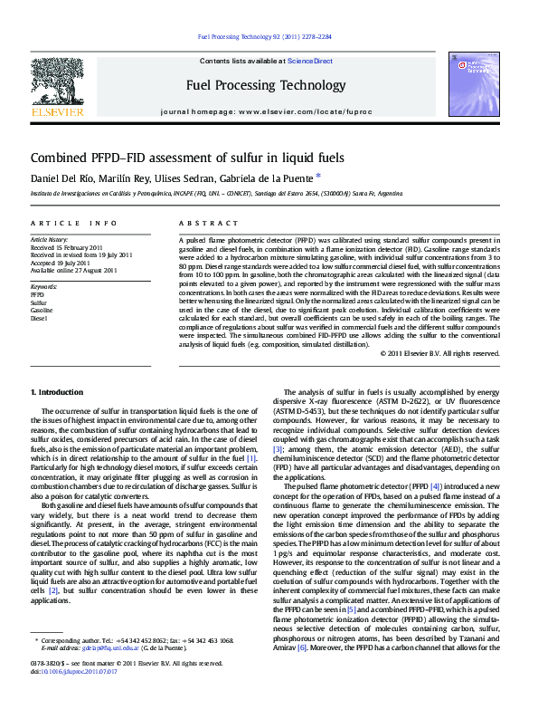 (PDF) Combined PFPD–FID assessment of sulfur in liquid fuels