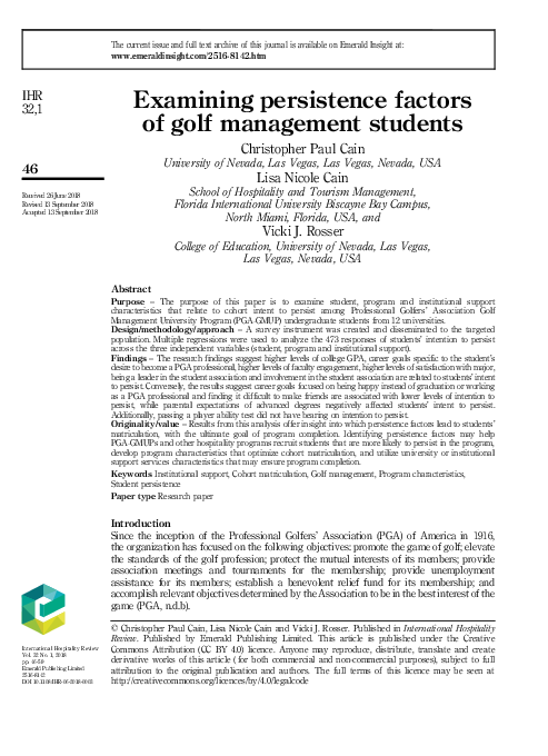 (PDF) Examining persistence factors of golf management students