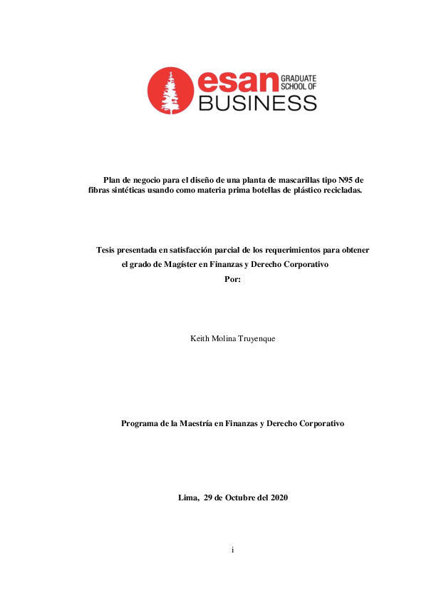 (PDF) Plan de negocio para el dise?o de una planta de mascarillas tipo N95 de fibras sint?ticas ...