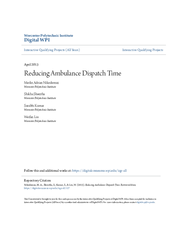 (PDF) Reducing Ambulance Dispatch Time
