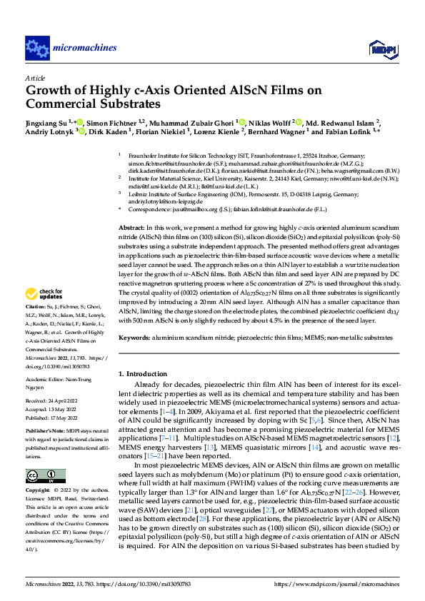 (PDF) Growth of Highly c-Axis Oriented AlScN Films on Commercial Substrates