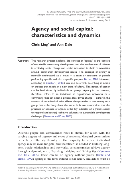 (PDF) Agency and social capital: characteristics and dynamics