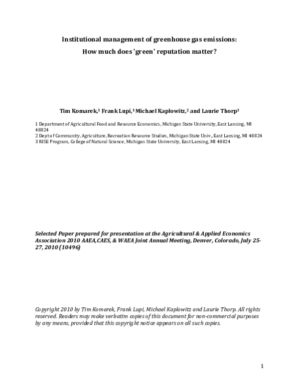 (PDF) Institutional management of greenhouse gas emissions: How much ...
