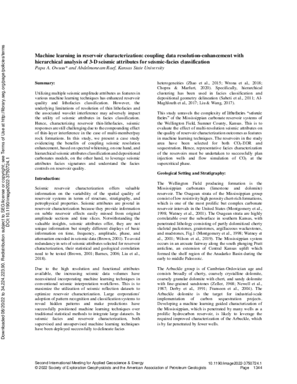 (PDF) Machine learning in reservoir characterization: Coupling data resolution-enhancement with ...