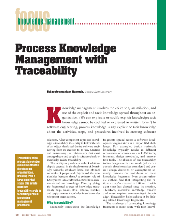 (PDF) Knowledge Management with Traceability