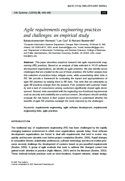 (PDF) Agile requirements engineering practices and challenges: an empirical study