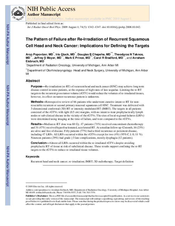 (PDF) The Pattern of Failure After Reirradiation of Recurrent Squamous ...