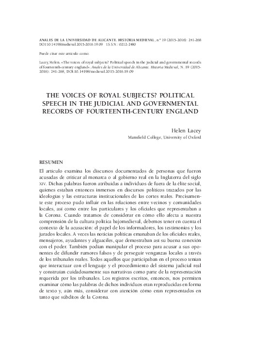 (PDF) The voices of royal subjects? Political speech in the judicial ...
