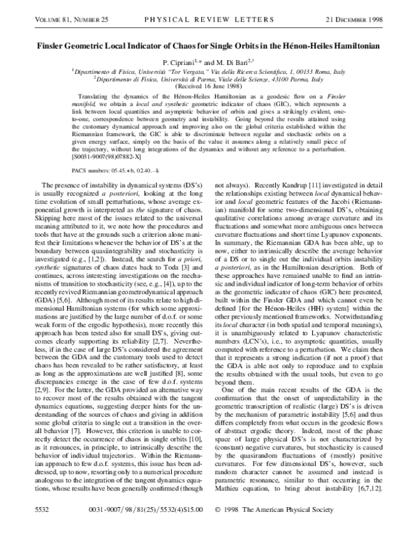 (PDF) Finsler Geometric Local Indicator of Chaos for Single Orbits in ...