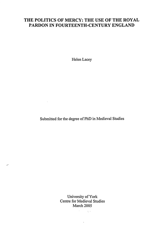 (PDF) The politics of mercy : the use of the royal pardon in fourteenth ...