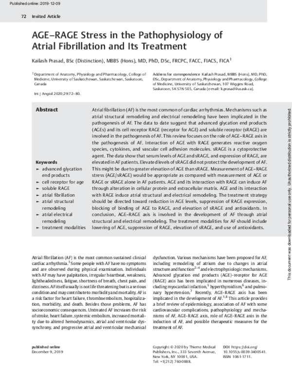 (PDF) AGE–RAGE Stress in the Pathophysiology of Atrial Fibrillation and ...