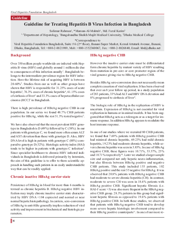 (PDF) Guideline for treating hepatitis B virus infection in Bangladesh