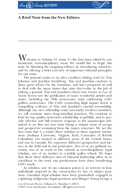 (PDF) A Brief Note from the New Editors
