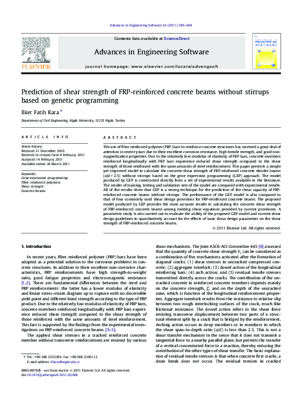 Pdf Prediction Of Shear Strength Of Frp Reinforced Concrete Beams Without Stirrups Based On