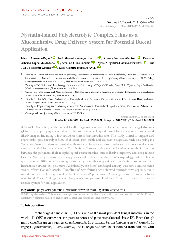 Nystatin-loaded Polyelectrolyte Complex Films as a Mucoadhesive Drug ...