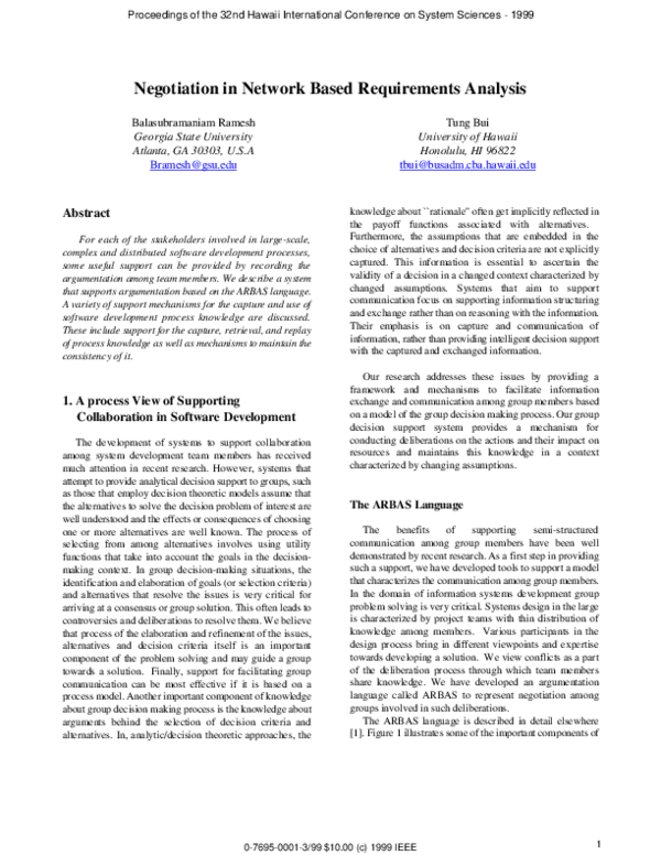 (PDF) Negotiation in network based requirements analysis