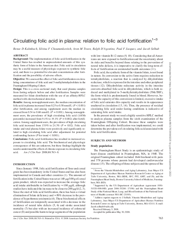 (PDF) Circulating folic acid in plasma: relation to folic acid ...